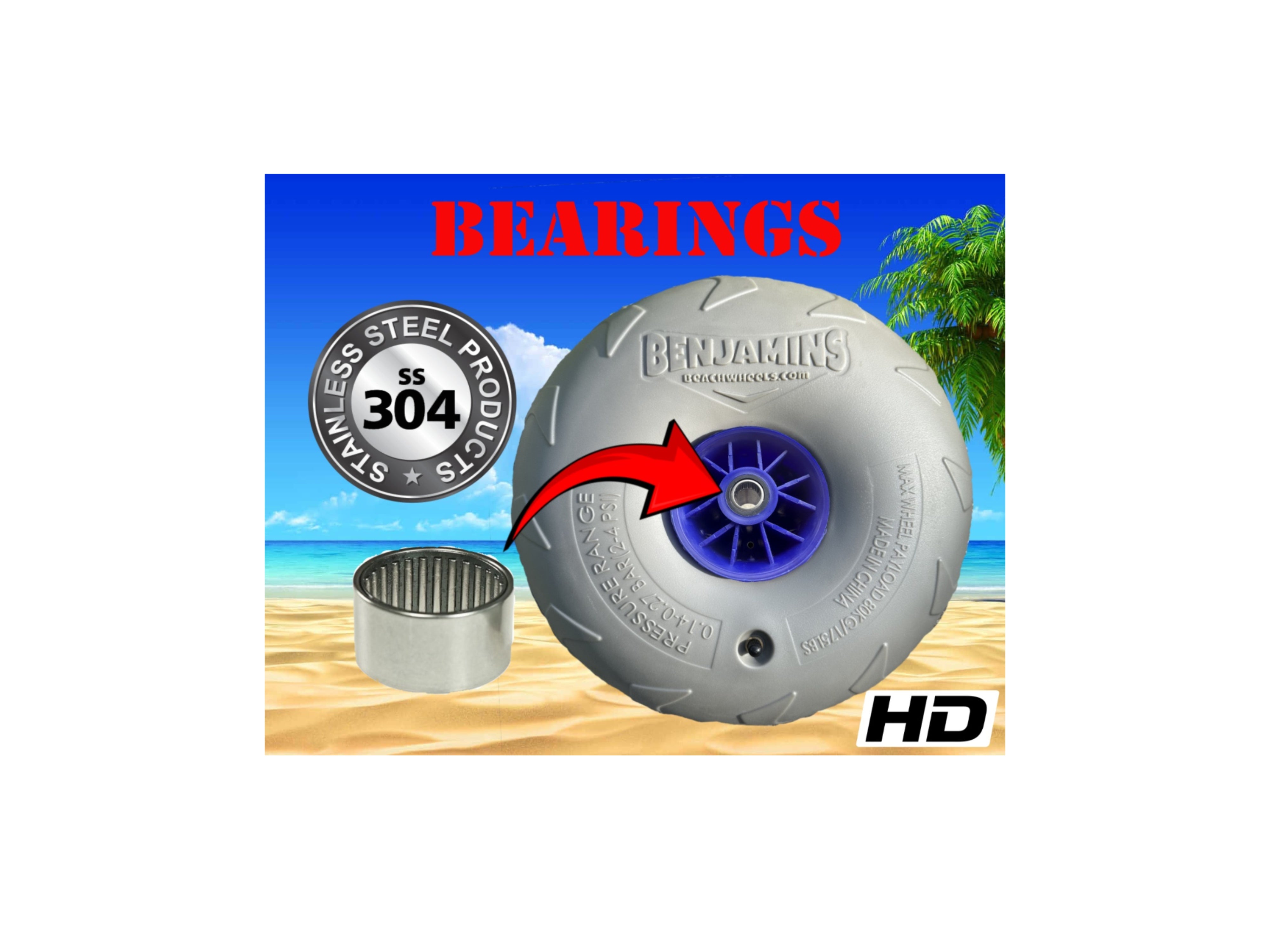 16in HD wheels (pair) with bearings | Benjamin's Beach Wheels